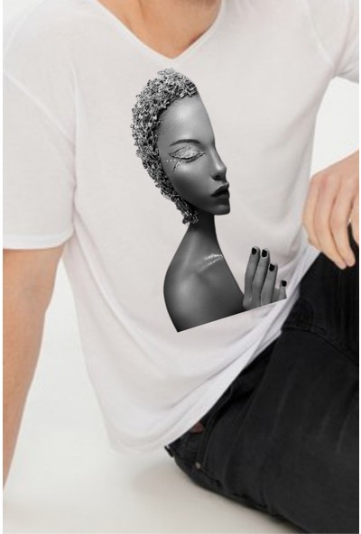 Home Store Dijital Baskılı Farklı Desen Temalı Özel Tasarım V Yaka Tişört Modelleri