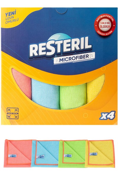 Resterıl Resteril Antibakteriyel Koku Yapmaz İz Bırakmaz Uzun Ömürlü Mikrofiber Bez Yüzey Temizlik Paketi 4'lü 40x40cm Resterıl Resteril Antibakteriyel Koku Yapmaz İz Bırakmaz Uzun Ömürlü Mikrofiber Bez Yüzey Temizlik Paketi 4'lü 40x40cm