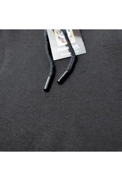 Fenomen Ürünler Siyah Düz Renk Unisex Oversize Kapüşonlu Hoodie