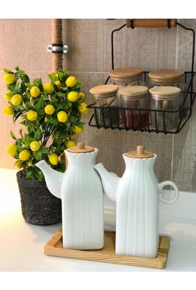 Kitchen Pembelia Ahşap Standlı 2 Adet Kare 1 Lt Porselen Yağdanlık&yağlık 3'lu Yağdanlık Set Kitchen Pembelia Ahşap Standlı 2 Adet Kare 1 Lt Porselen Yağdanlık&yağlık 3'lu Yağdanlık Set