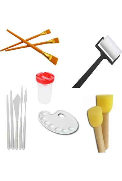 Art Picasso Rulo Fırca Ponpon 3lü Fırca Su Kabı Palet Spatula 5li Art Picasso Rulo Fırca Ponpon 3lü Fırca Su Kabı Palet Spatula 5li
