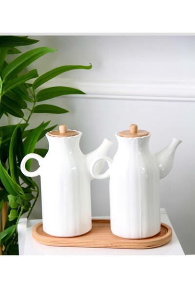 Trust Moda 2 Adet 1'er Litre Porselen Yağdanlık ve Bambu Altlık Seti Trust Moda 2 Adet 1'er Litre Porselen Yağdanlık ve Bambu Altlık Seti