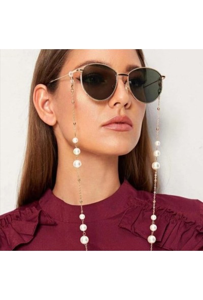 Madam Berra Sarı Renk Incili Kadın Güneş Gözlüğü Zinciri Gözlük Ipi Askısı Aksesuarı