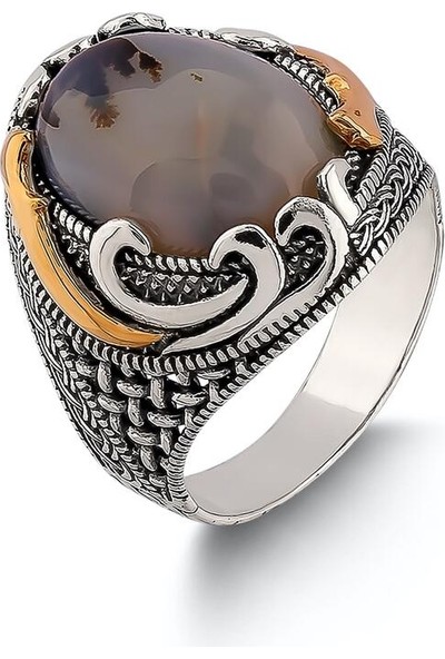 Candie Silver Desenli Dalgalı Yemen Akiği Taşlı 925 Ayar Gümüş Yüzük Candie Silver Desenli Dalgalı Yemen Akiği Taşlı 925 Ayar Gümüş Yüzük