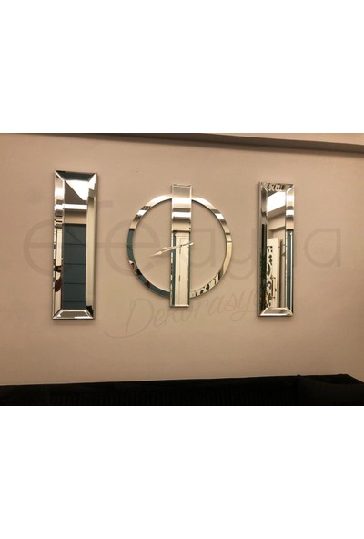 Efe Ayna Dekorasyon Yüzük-3'lü Gümüş Duvar Saati & Yan Ayna Seti