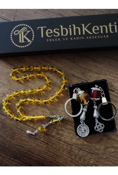 Tesbihkenti 3 Lü Set - Fosilli Tesbih ve 2 Li Anahtarlık