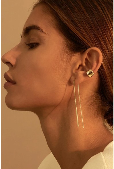 New Obsessions Altın Kaplama Düz Sıkıştırmalı Kıkırdak Küpe