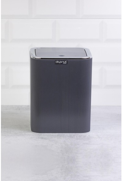 Okyanus Home Antrasit Çizgili Kare Çöp Kovası