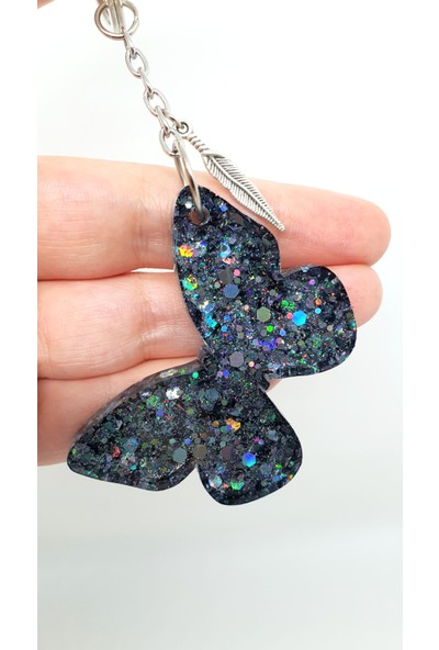 Vignette Siyah Pullu El Yapımı Kelebek Anahtarlık