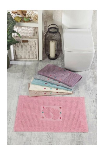 Rose Home 50X70 cm Nakışlı Pamuklu Ayak Havlusu Banyo Paspas Pamuklu Pamuklu