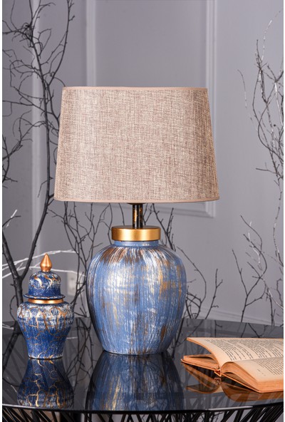 Hmydesign Bleu Seramik Abajur Mavi Kahve