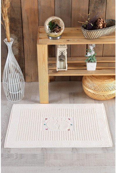 Rose Home 50X70 cm Nakışlı Pamuklu Ayak Havlusu Banyo Paspas Pamuklu Pamuklu