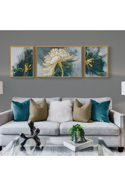 Tek Tablo Çerçeçveli Çiçek Desenli Ahşap Tablo Seti