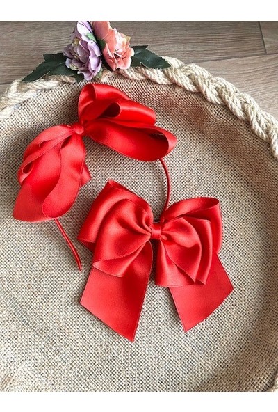 Yeşim Aksesuar Saten Lohusa Tacı ve Fiyonk Otomatik Toka - Lohusa Taç Toka Set