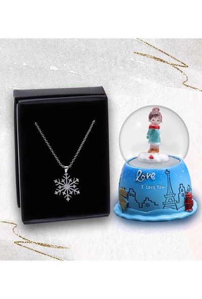 VegaGiftShop Işıklı Küçük Kız Kar Küresi & Gümüş Renk Zarif Kar Tanesi Kolye Hediye Seti VegaGiftShop Işıklı Küçük Kız Kar Küresi & Gümüş Renk Zarif Kar Tanesi Kolye Hediye Seti