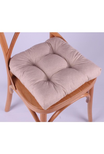 Altın Pamuk Lina Pofidik Bej Sandalye Minderi Özel Dikişli Bağcıklı 40X40CM