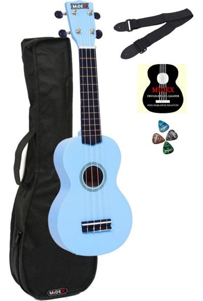 Midex UKX-901BL Mavi Soprano Ukulele (Askı Çanta Metod Pena)
