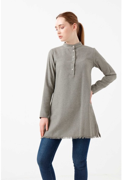 Yoncaekspres Yarım Patlı Dokuma Tunik 3322 Haki