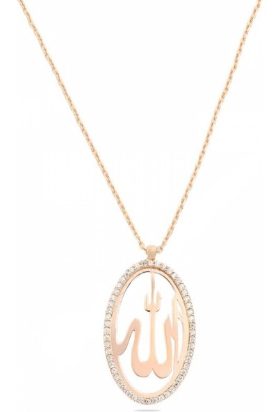 Olivia Allah Lafzı Taşlı Rose Kaplama Kadın Kolye