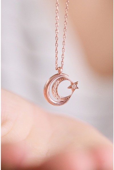 Olivia Ay ve Yıldız Motifli Rose Kaplama Kadın Kolye