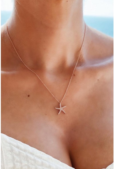 Olivia Deniz Yıldızı Taşlı Rose Altın Kaplama 14 K Rose Altın Kaplama Kadın Kolye