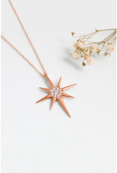 Olivia Kutup Yıldızı Taşlı 14 K Rose Altın Kaplama Kadın Kolye