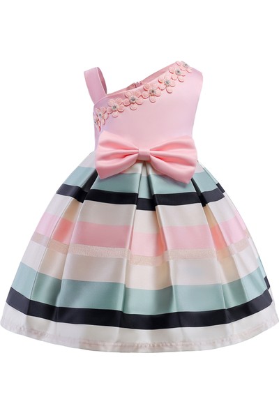 Lamoda Kız Çocuk Tek Omuz Çizgili Elbise (Yurt Dışından)