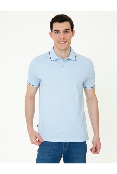 Pierre Cardin Açık Mavi Slim Fit Basic T-Shirt 50252448-VR003 Pierre Cardin Açık Mavi Slim Fit Basic T-Shirt 50252448-VR003