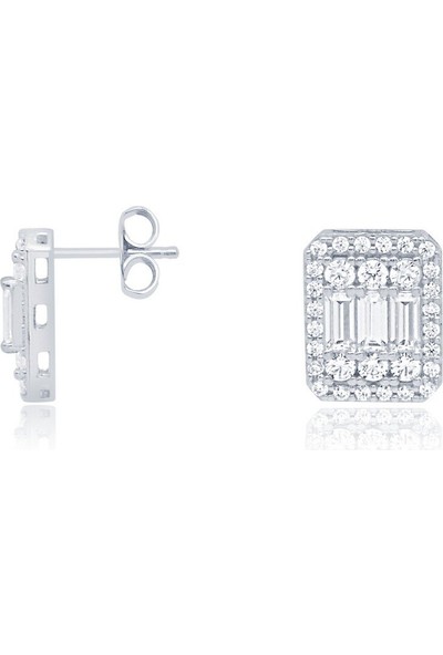 Tektaş Beyaz Altın 14 Ayar Baget Taşlı Küpe