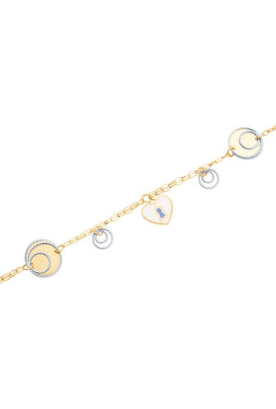 Tektaş Sarı Beyaz Altın 14 Ayar Minik Sallantılı Parçalı Bileklik