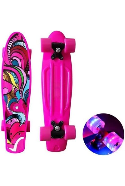 Avec Zero Dört Tekerlekli LED Işıklı Desenli Pembe Kaykay Avec Zero Dört Tekerlekli LED Işıklı Desenli Pembe Kaykay