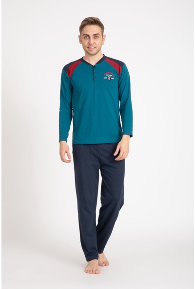 Pemilo Erkek 012 Düğmeli Uzun Kol Pijama Takım Petrol Pemilo Erkek 012 Düğmeli Uzun Kol Pijama Takım Petrol