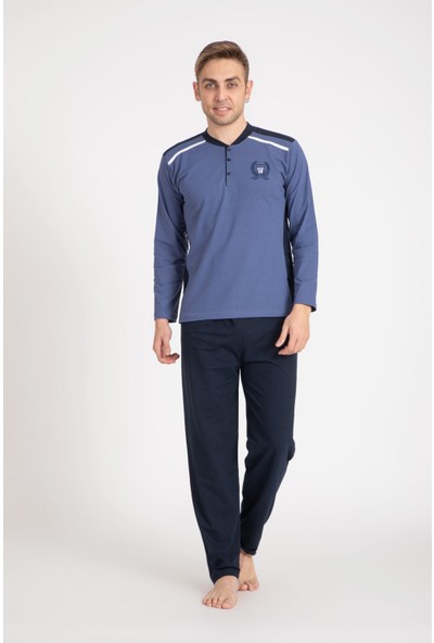 Pemilo Erkek 023 Düğmeli Armalı Uzun Kol Pijama Takım Mavi Pemilo Erkek 023 Düğmeli Armalı Uzun Kol Pijama Takım Mavi