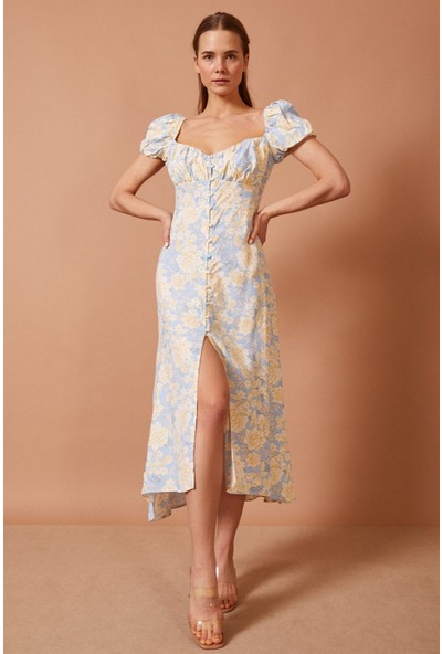 Balon Omuz Maxi Elbise