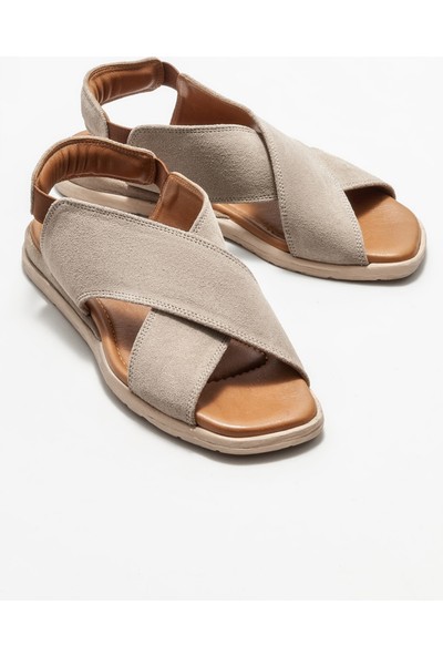 Elle Shoes Bej Deri Kadın Düz Sandalet