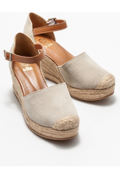 Elle Shoes Bej Deri Kadın Dolgu Topuk Ayakkabı
