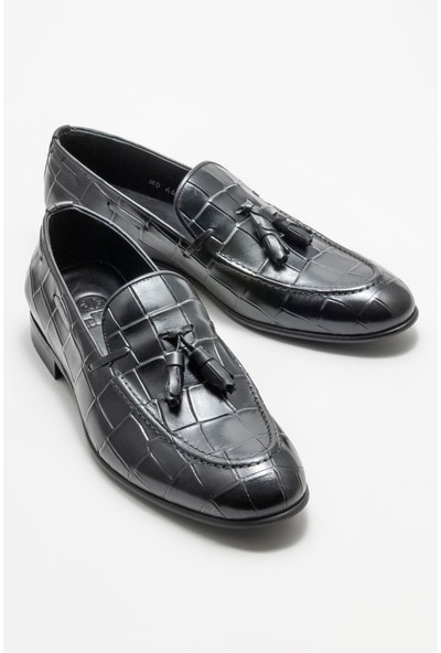Elle Shoes Siyah Deri Erkek Loafer