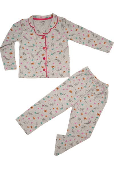 Lollo Bebek Çiçek ve Kelebek Desenli Düğmeli Pijama Takımı-Pembe Lollo Bebek Çiçek ve Kelebek Desenli Düğmeli Pijama Takımı-Pembe