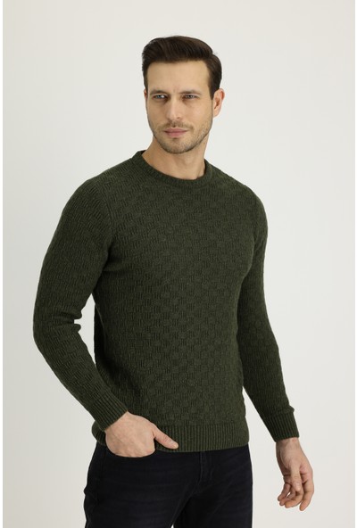 Kiğılı Bisiklet Yaka Slim Fit Yünlü Triko Kazak