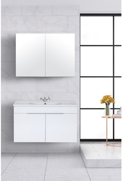 Mars Banyo Göcek 18 mm Mdf Lam 2 Raflı Aynalı 2 Kapaklı Lavabolu Banyo Dolabı Takımı Mars Banyo Göcek 18 mm Mdf Lam 2 Raflı Aynalı 2 Kapaklı Lavabolu Banyo Dolabı Takımı
