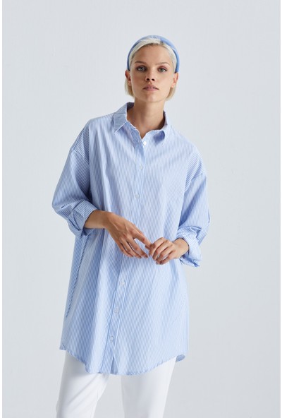 Terzi Dükkanı Çizgili Eliza Gömlek Mavi