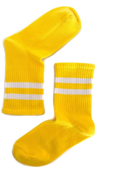 Danny's Style Beyaz Çizgili Sarı Çorap