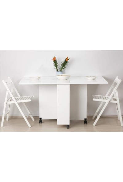 Bayramoğlu Çok Amaçlı Tekerli Dolaplı Açılır Kapanır Mutfak Masası Bayramoğlu