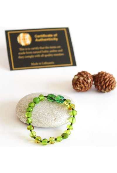 Radka Yeşil Renk Sertifikalı Bebek Kehribar Bileklik /13-14 Cm. / 0-3 Yaş.