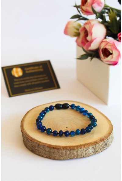 Radka Mavi Renk Sertifikalı Kehribar Bileklik / 18,5 Cm.