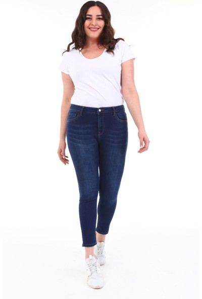 Cedy Denım Kadın Parlament Mavi Taşlanmış Yüksek Bel Kot Skinny Fit Jeans Büyük Beden - C597 Cedy Denım Kadın Parlament Mavi Taşlanmış Yüksek Bel Kot Skinny Fit Jeans Büyük Beden - C597