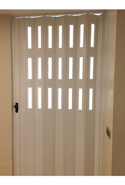 Yaman Plastik 87 x 210 Camlı Beyaz Katlanır Akordiyon Kapı 12 mm Kalınlığında
