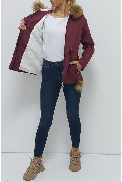 Colezium Kapüşonlu Içi Peluş Kaban Bordo