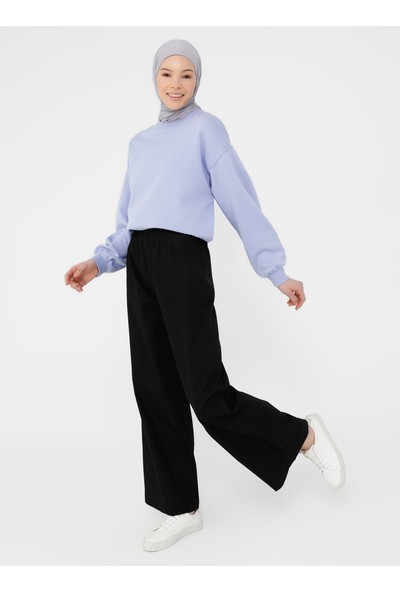 Refka Doğal Kumaşlı Beli Lastikli Pantolon - Siyah - Refka Basic Refka Doğal Kumaşlı Beli Lastikli Pantolon - Siyah - Refka Basic