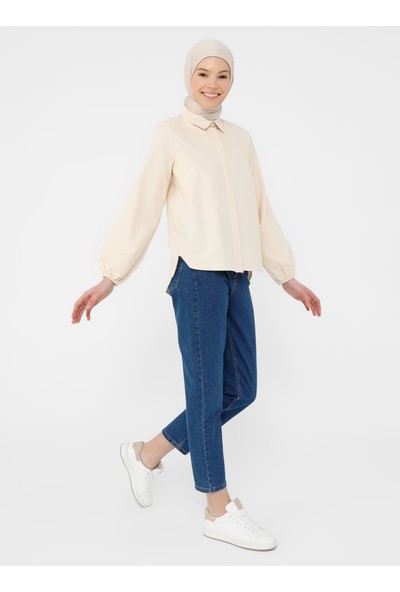 Refka Gizli Düğmeli Poplin Gömlek - Vanilya - Refka Basic Refka Gizli Düğmeli Poplin Gömlek - Vanilya - Refka Basic